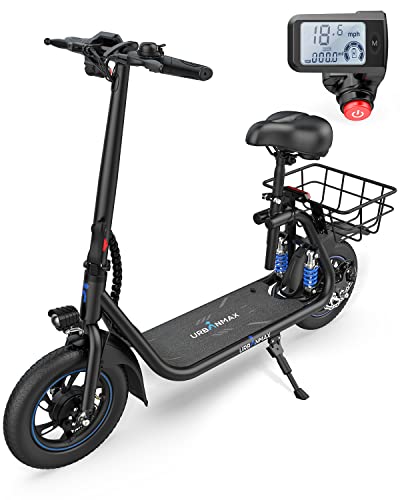 URBANMAX C1 Pro Electric Scooter with Seat, Adult Electric Scooters with Dual Shock Absorbers Up to 25 Miles 18.6MPH 450W Motor, Folding Scooter Electric for Adults with Seat & Carry Basket