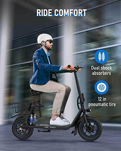 URBANMAX C1 Pro Electric Scooter with Seat, Adult Electric Scooters with Dual Shock Absorbers Up to 25 Miles 18.6MPH 450W Motor, Folding Scooter Electric for Adults with Seat & Carry Basket