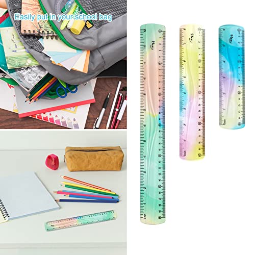 3pcs Flexible Rulers for School, 12/8/6 inch Bendable Ruler Soft Plastic Rulers Bulk Flex Ruler with Centimeter and Inch Scales for Students Kids Classroom Office Home Supplies(Gradient Colored)