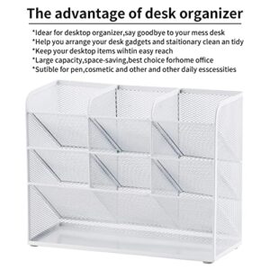 Marbrasse Mesh Desk Organizer, Multi-Functional Pen Holder, Pen Organizer for desk, Desktop Stationary Organizer, Storage Rack for School Home Office Art Supplies (White - Mesh Pen Holder)