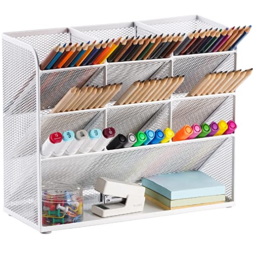 Marbrasse Mesh Desk Organizer, Multi-Functional Pen Holder, Pen Organizer for desk, Desktop Stationary Organizer, Storage Rack for School Home Office Art Supplies (White - Mesh Pen Holder)