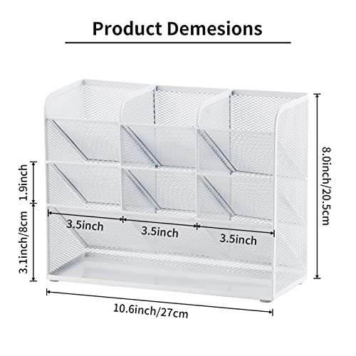 Marbrasse Mesh Desk Organizer, Multi-Functional Pen Holder, Pen Organizer for desk, Desktop Stationary Organizer, Storage Rack for School Home Office Art Supplies (White - Mesh Pen Holder)