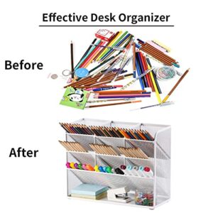 Marbrasse Mesh Desk Organizer, Multi-Functional Pen Holder, Pen Organizer for desk, Desktop Stationary Organizer, Storage Rack for School Home Office Art Supplies (White - Mesh Pen Holder)