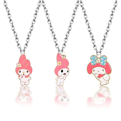 LINGSHI 3 Pcs Animal Necklace - Cartoon Pink Rabbit Anime Necklace for Women's Day Valentine's Day Birthday (pink)