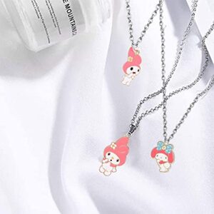 LINGSHI 3 Pcs Animal Necklace - Cartoon Pink Rabbit Anime Necklace for Women's Day Valentine's Day Birthday (pink)