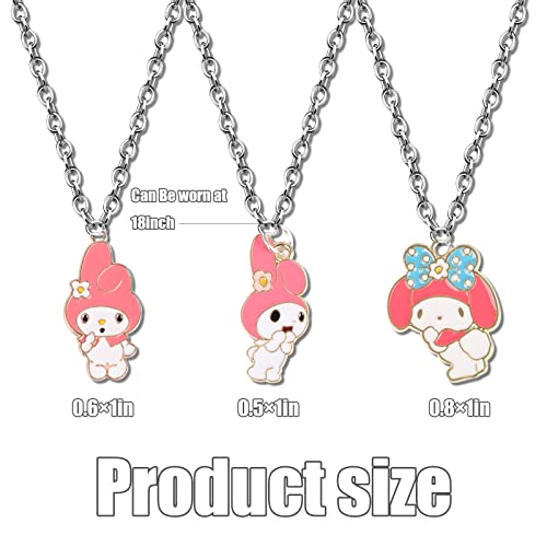 LINGSHI 3 Pcs Animal Necklace - Cartoon Pink Rabbit Anime Necklace for Women's Day Valentine's Day Birthday (pink)