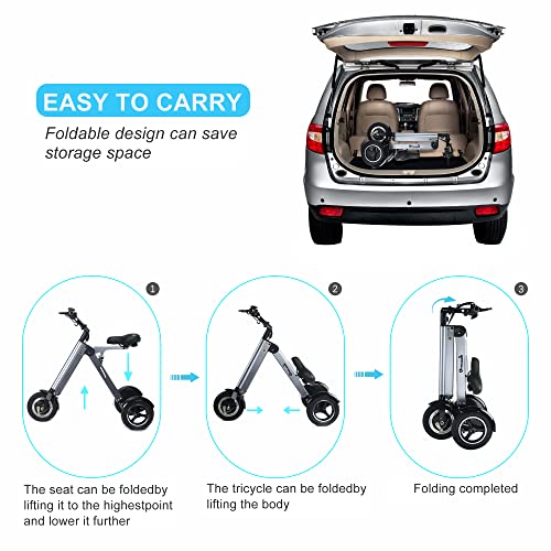 TopMate ES32 Electric Scooter 3 Wheels Foldable Trike with Seat for Adults, Light Weight Mobility Scooter with Reverse Function and Key Switch, 10 Inch Pneumatic Tires Tricycle for Commute and Travel