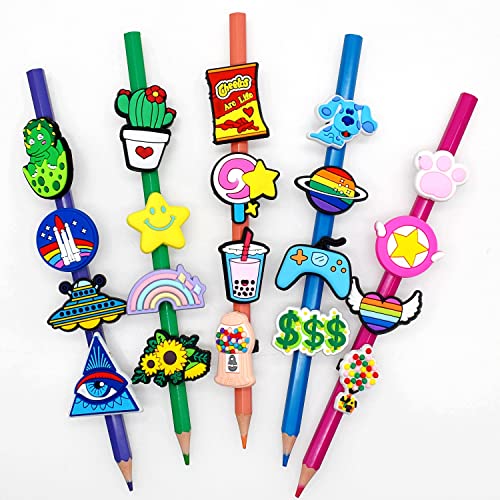 Papacharms Lot Random Different Decorative Pencil Toppers 55Pack Cute Cool Pencil Topper Decorations Bulk PVC Pen Toppers Charm for School Prize Supplies Classroom Reward Students Gifts