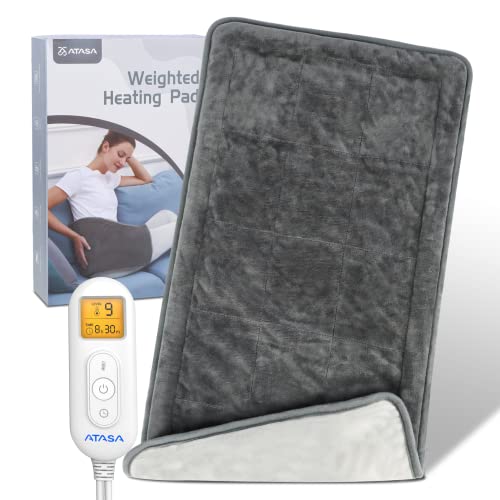 ATASA Weighted Heating Pad for Back Pain Relief, Electric Heating Pads with 11 Auto Shut Off & 9 Heating Levels, 12"x24" XL Heating Pad for Stomach/Cramps/Neck/Shoulder, Moist & Dry Therapy, Washable