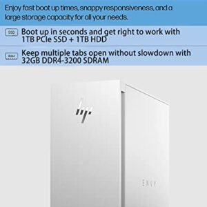 HP 2022 Envy Gaming Desktop, Intel Core i9-12900 Processor, 32GB DDR4 RAM, 1TB PCIe SSD + 1TB HDD, NVIDIA GeForce RTX 3070 8G DDR6, Win 11 Pro, White, 32GB USB Business Card