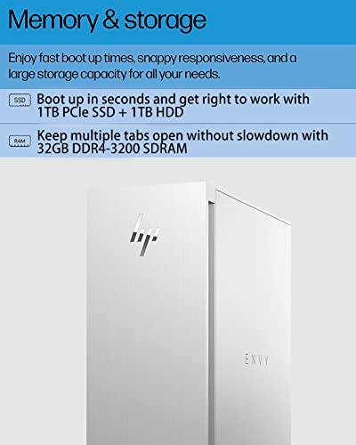 HP 2022 Envy Gaming Desktop, Intel Core i9-12900 Processor, 32GB DDR4 RAM, 1TB PCIe SSD + 1TB HDD, NVIDIA GeForce RTX 3070 8G DDR6, Win 11 Pro, White, 32GB USB Business Card