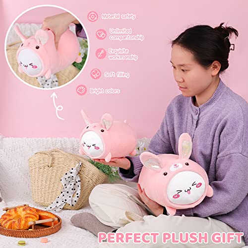 AIXINI Cute Cat Rabbit Plush Pillow 8” Kitten Bunny Stuffed Animal, Soft Kawaii Cat Plushie with Rabbit Outfit Costume, Hugging Plush Squishy Pillow Toy Gifts for Kids