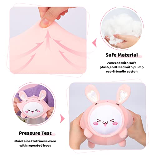 AIXINI Cute Cat Rabbit Plush Pillow 8” Kitten Bunny Stuffed Animal, Soft Kawaii Cat Plushie with Rabbit Outfit Costume, Hugging Plush Squishy Pillow Toy Gifts for Kids