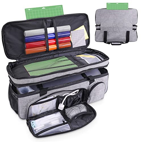 HTVRONT Carrying Case Bag for Cricut Maker/Maker 3/Explore Air 2/Silhouette Cameo 4, Double-Layer Carrying Bag for 12x12 Mats, Travel Storage Tote Bag for Cricut Accessories Storage & Die-Cutting