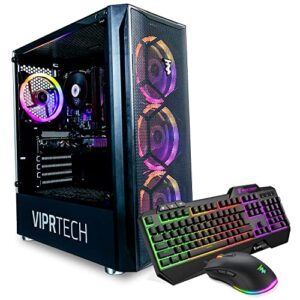 viprtech mutineer gaming pc desktop - intel core i7 (3.8ghz), geforce gtx 1660 super 6gb, 16gb ram, 512gb nvme ssd, rgb keyboard mouse mousepad, wifi, bluetooth, win 10 pro, streaming, editing, black