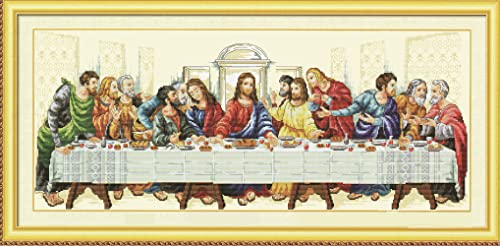 Joybohoo Cross Stitch Kits Stamped Full Range of Embroidery Starter Kits for Beginners DIY 11CT 3 Strands -The Last Supper(Printed) 38.6x17.3 inches