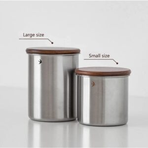 Stainless Steel Airtight Coffee Canister with Walnut Lid, Food Storage Container for Coofee Beans, Tea, Dry Goods, Candy 12-16 Oz (Small)