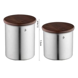 Stainless Steel Airtight Coffee Canister with Walnut Lid, Food Storage Container for Coofee Beans, Tea, Dry Goods, Candy 12-16 Oz (Small)