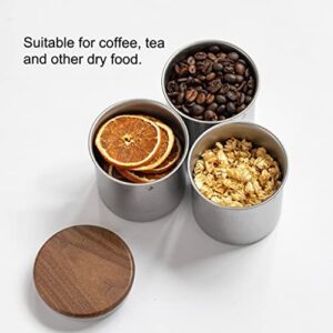 Stainless Steel Airtight Coffee Canister with Walnut Lid, Food Storage Container for Coofee Beans, Tea, Dry Goods, Candy 12-16 Oz (Small)