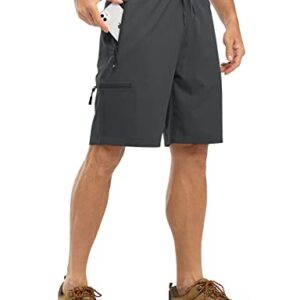 TBMPOY Men's Hiking Shorts with 5 Zip Pockets 9'' Lightweight Outdoor Work Athletic Short for Men Travel Running Dark Grey XXL