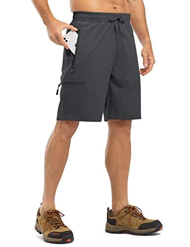 TBMPOY Men's Hiking Shorts with 5 Zip Pockets 9'' Lightweight Outdoor Work Athletic Short for Men Travel Running Dark Grey XXL