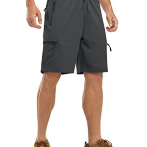 TBMPOY Men's Hiking Shorts with 5 Zip Pockets 9'' Lightweight Outdoor Work Athletic Short for Men Travel Running Dark Grey XXL