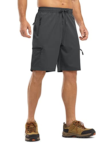 TBMPOY Men's Hiking Shorts with 5 Zip Pockets 9'' Lightweight Outdoor Work Athletic Short for Men Travel Running Dark Grey XXL