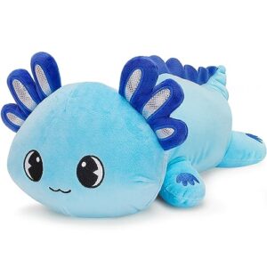 kmuysl axolotl plush toy, soft stuffed animal plush, cute 13" plush pillow, kawaii stuffed plushies dolls for girls kids, chrismas birthday gift for boy girls(blue)