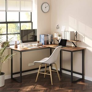 VASAGLE L-Shaped Computer Desk, Industrial Workstation, Space-Saving, Easy Assembly, 55.1”Dx51.2”W, Rustic Brown & Lateral File Cabinet, Home Office Printer Stand, Rustic Brown + Black