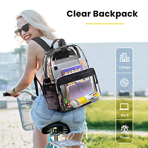 Vorspack Clear Backpack Heavy Duty - PVC Clear Book Bag with Inner Pocket Transparent Backpack for College Workplace Security - Black