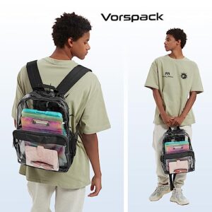 Vorspack Clear Backpack Heavy Duty - PVC Clear Book Bag with Inner Pocket Transparent Backpack for College Workplace Security - Black