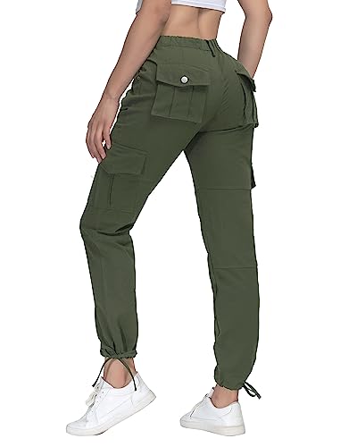 Dafensi Cargo Pants for Women Stretchy Cargo Joggers Casual Lightweight Hiking Pants ArmyGreen XL