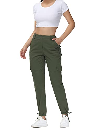 Dafensi Cargo Pants for Women Stretchy Cargo Joggers Casual Lightweight Hiking Pants ArmyGreen XL