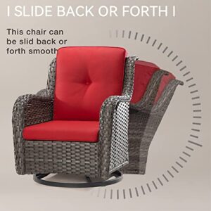 Joyside Outdoor 360 Degree Swivel Rocker Patio Chairs Sets of 2 and Matching Side Table - 3 Piece Wicker Patio Bistro Set Patio Swivel Rocker Chairs with Olefin Fabric Cushion(Brown/Red)