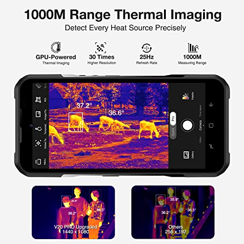 DOOGEE V20 PRO Rugged Smartphone 5G 2023, 1440 * 1080 Thermal Camera Unlocked Rugged Phone, 2K AMOLED Display Android Phone, 20GB+256GB Android 12 Cell Phone, 24MP Night Vision, NFC, OTG