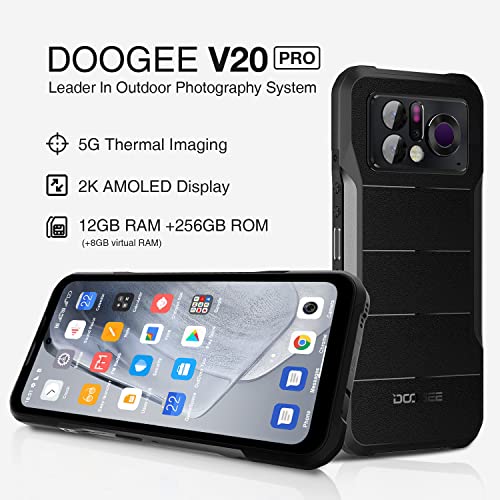 DOOGEE V20 PRO Rugged Smartphone 5G 2023, 1440 * 1080 Thermal Camera Unlocked Rugged Phone, 2K AMOLED Display Android Phone, 20GB+256GB Android 12 Cell Phone, 24MP Night Vision, NFC, OTG