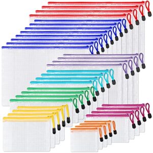 mesh zipper pouch bags, 36 pcs plastic zipper pouches for organizing, 8 sizes zipper bags for organizing, 8 colors waterproof document pouch, zipper bag for office travel school supplies games storage