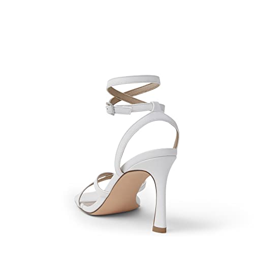 Arromic White High Stilettos Heeled Sandals for Women Strappy Square Toe Heel Open Toe Heels Dressy Wedding Shoes Pumps Sandals