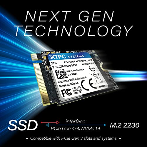 XTPC Systems 2TB P560 M.2 2230 NVMe PCIe SSD Gen 4.0x4 Single-Sided Drive, 5100MB/s Read, 3200 MB/s Write (Upgrade for Steam Deck, Surface Pro 7, Surface Laptop 4)