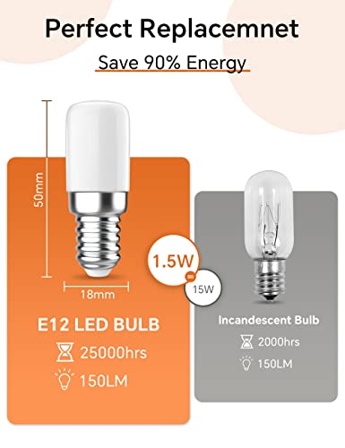 PURSNIC C7 LED Bulb, 15 Watt Light Bulbs Equivalent(1.5W), Daylight White 5000K, S6 Mini LED Bulb E12 Candelabra Bulb, Small Light for Salt Lamp Bulbs, LED Night Light Bulbs for Bedroom, 6 Pack