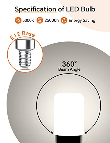 PURSNIC C7 LED Bulb, 15 Watt Light Bulbs Equivalent(1.5W), Daylight White 5000K, S6 Mini LED Bulb E12 Candelabra Bulb, Small Light for Salt Lamp Bulbs, LED Night Light Bulbs for Bedroom, 6 Pack