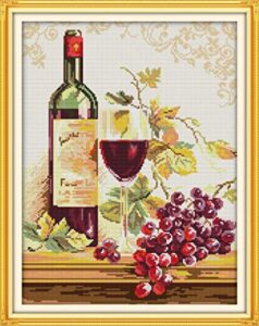 cross stitch kits for beginners grapes & wine stamped cross-stitch supplies needlework diy 14ct 2 strands cotton thread printed diy needlepoint kits dmc craft needlework set 34×43cm