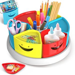 tomkids art supply storage organizer 360 rotating desk organizer classroom organization homeschool supplies, crayon, marker organizer, birthday gifts for kids