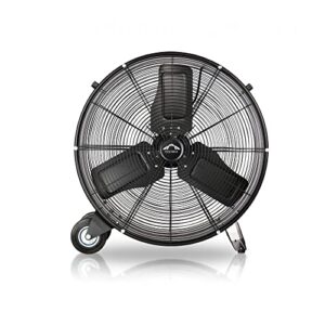 tech drive heavy duty metal industrial drum fan, 24 inch high velocity shop fan, 2 speed large floor fan for warehouse, workshop, factory, garage, all metal, black