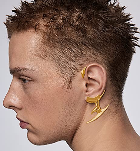 L'VOW CyberPunk Non-Piercing Cuff Earrings Wrap for Unisex Around Ear Irregular Cartilage Clip Accessories Cyborg Costume(S1-Gold)