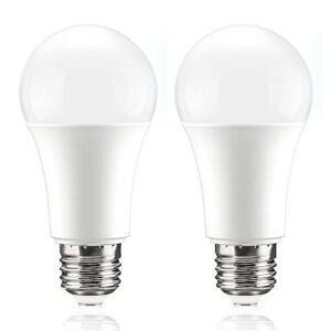 dusk to dawn light bulbs outdoor 100 watt equivalent - 2 pack e26 12w automatic on/off sensor light bulb daylight 6000k a19 outdoor led light bulbs