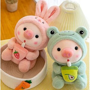 LANFIRE Pig Plush Pillow Pig Dressed Up As Frogs Tigers Rabbits Cute Plush Pillow Gifts for Boy Girl (9.8 in, Green)