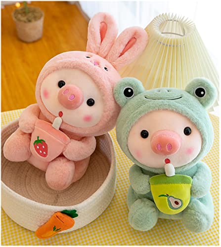 LANFIRE Pig Plush Pillow Pig Dressed Up As Frogs Tigers Rabbits Cute Plush Pillow Gifts for Boy Girl (9.8 in, Green)