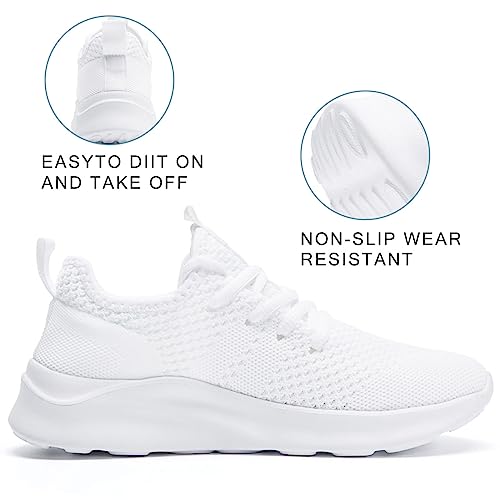 WOHHHW Women Walking Shoes Ladies Running Sneakers Breathable Mesh Sports Shoes Casual Lightweight Gym Lace up Sneakers Fitness Athletic Slip On Comfortable White US Size 8