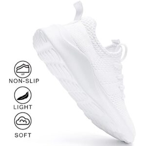 WOHHHW Women Walking Shoes Ladies Running Sneakers Breathable Mesh Sports Shoes Casual Lightweight Gym Lace up Sneakers Fitness Athletic Slip On Comfortable White US Size 8